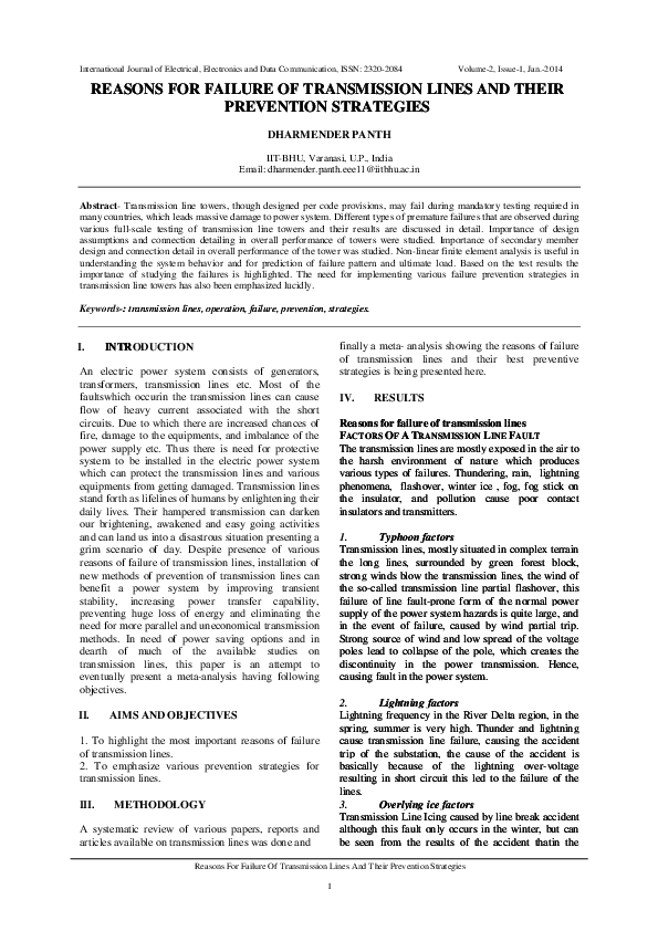 (PDF) Reasons For Failure Of Transmission Lines And Their Prevention ...