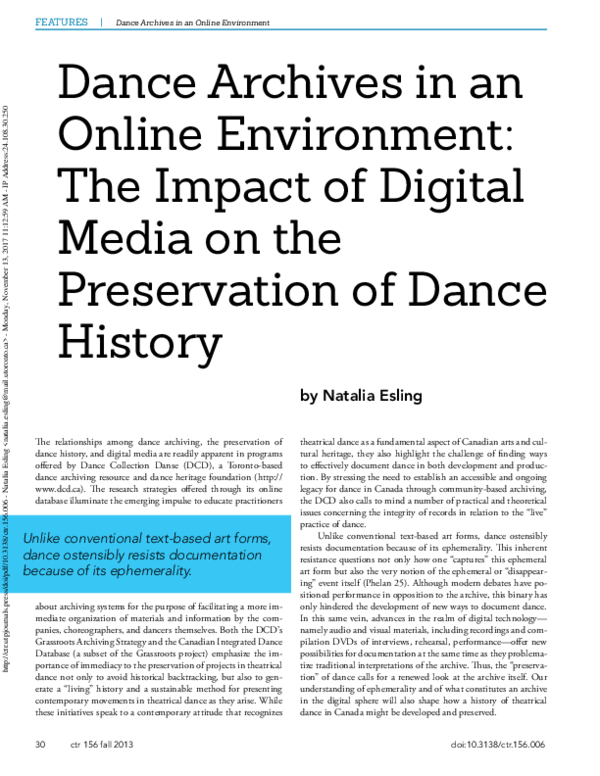 (PDF) Dance Archives in an Online Environment: The Impact of Digital ...