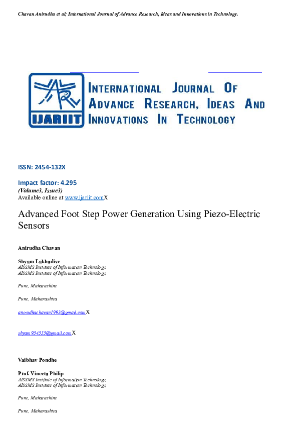 (DOC) Advanced Foot Step Power Generation Using Piezo- Electric Sensors