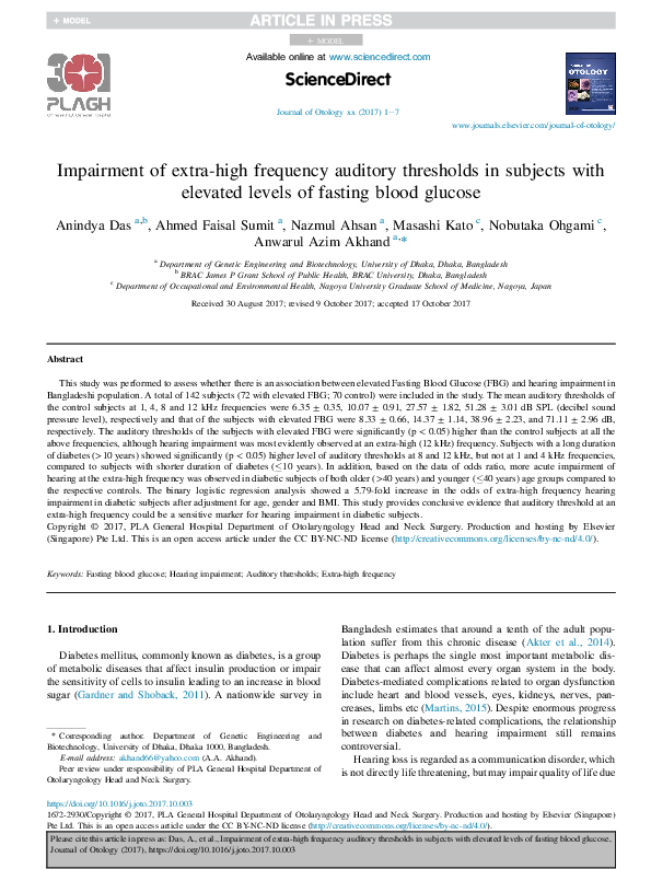 (PDF) Impairment of extra-high frequency auditory thresholds in ...