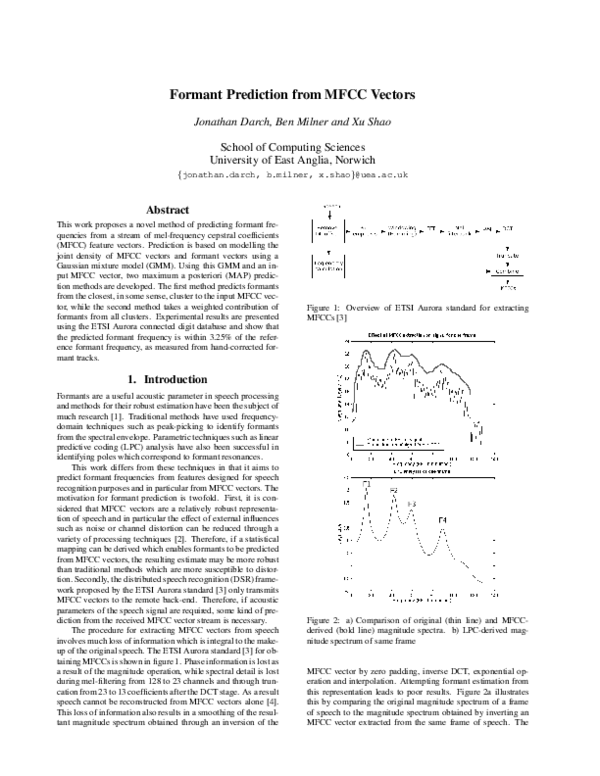 (PDF) Formant Prediction from MFCC Vectors