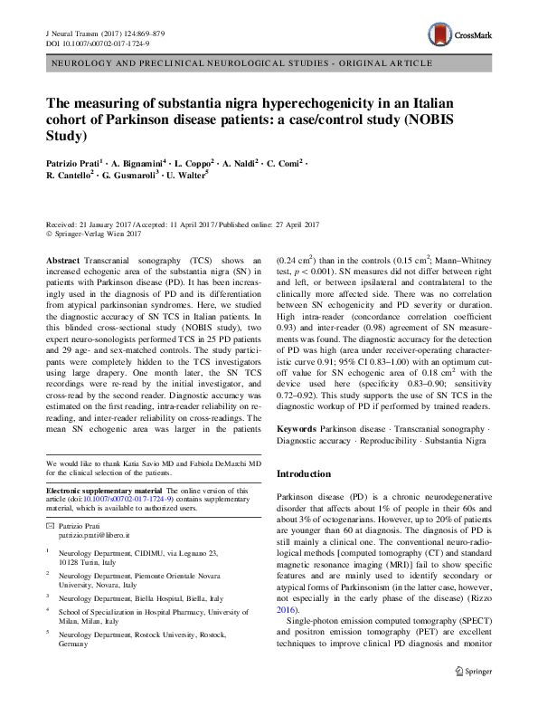 (PDF) The measuring of substantia nigra hyperechogenicity in an Italian cohort of Parkinson ...