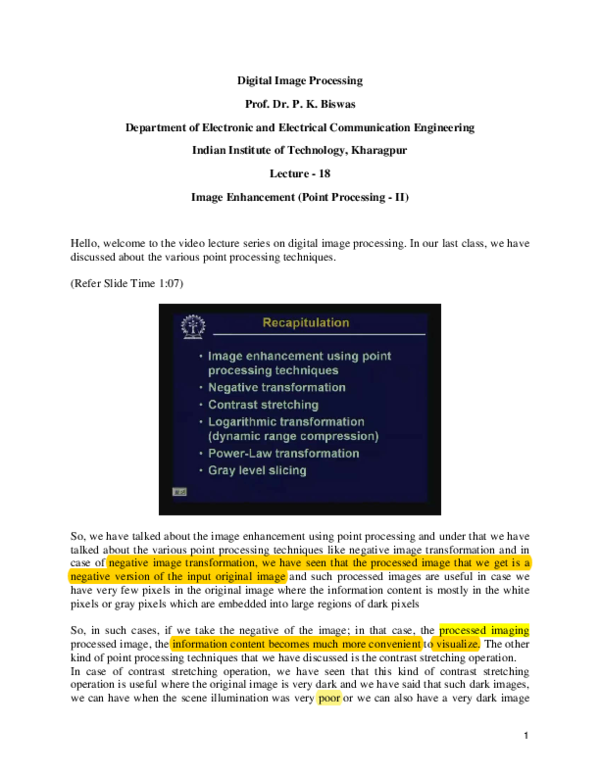 Pdf Digital Image Processing