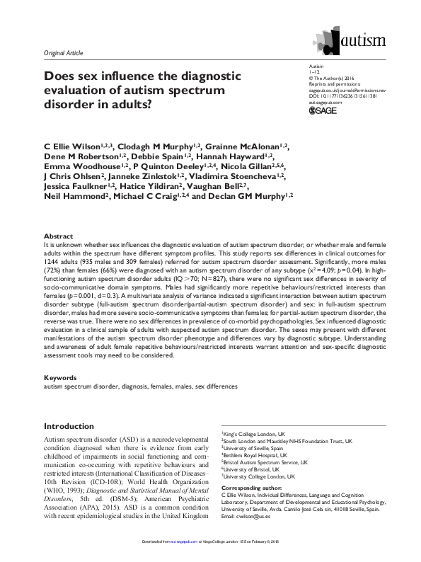 Pdf Wilson Et Al 2016 Does Sex Influence The Diagnostic Evaluation