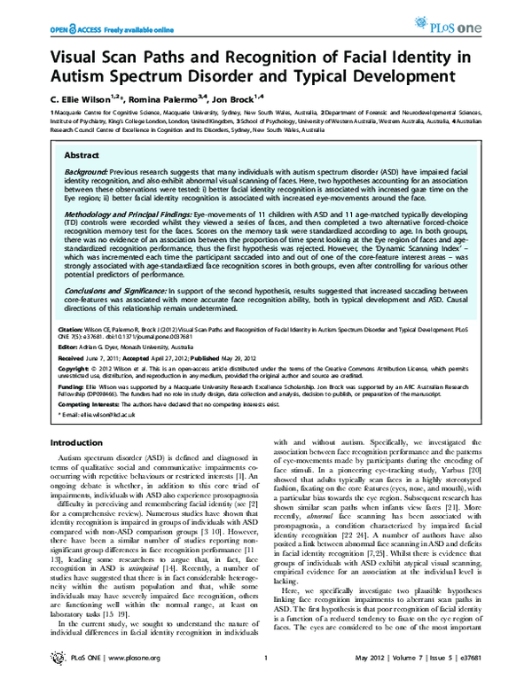 (PDF) Visual Scan Paths and Recognition of Facial Identity in Autism ...