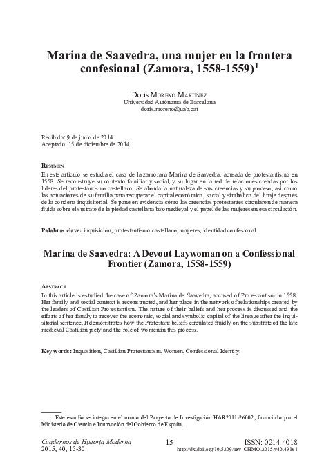 (PDF) "Marina de Saavedra, una mujer en la frontera confesional (Zamora ...
