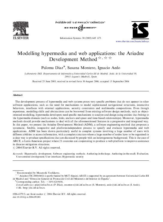 (PDF) Modelling hypermedia and web applications: the Ariadne Development Method