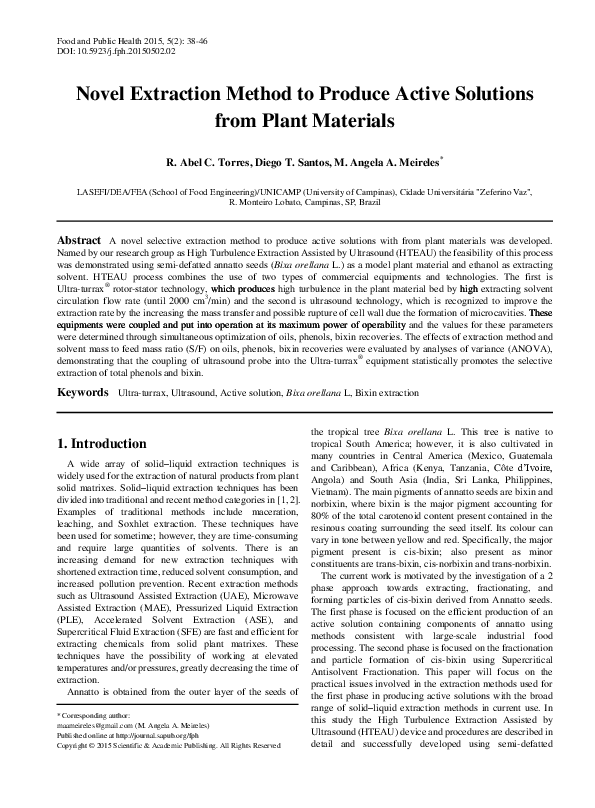 (PDF) Novel Extraction Method to Produce Active Solutions from Plant ...