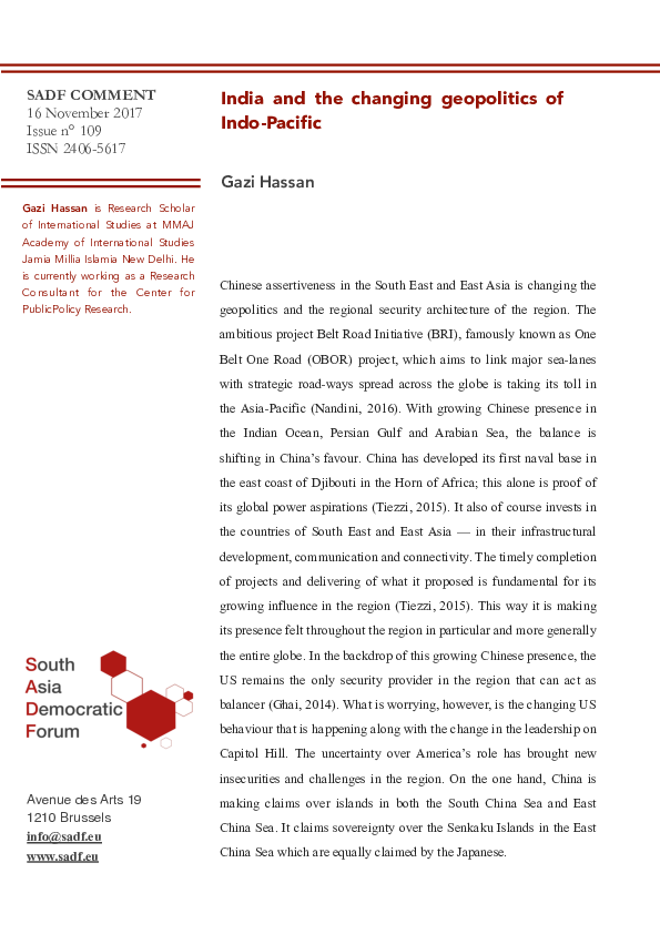 (PDF) India and changing geopolitics of Indo-Pacific
