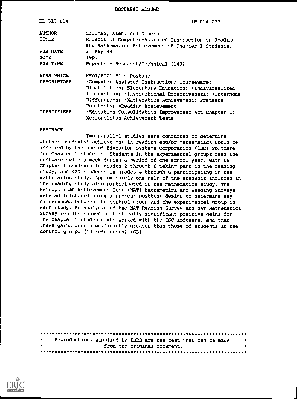 (PDF) Effects of Computer-Assisted Instruction on Reading and ...