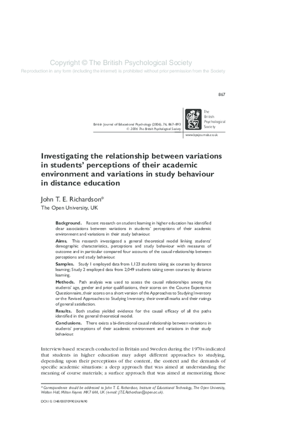 (PDF) Investigating the relationship between variations in students' perceptions of their ...