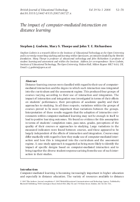 (PDF) Effect of Interaction on Distance Learning Outcomes