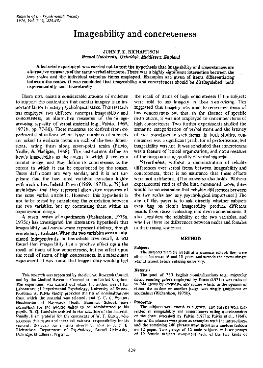 (PDF) Imageability and concreteness