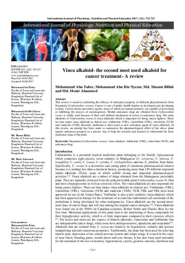 (PDF) Vinca alkaloid-the second most used alkaloid for Cancer Treatment ...