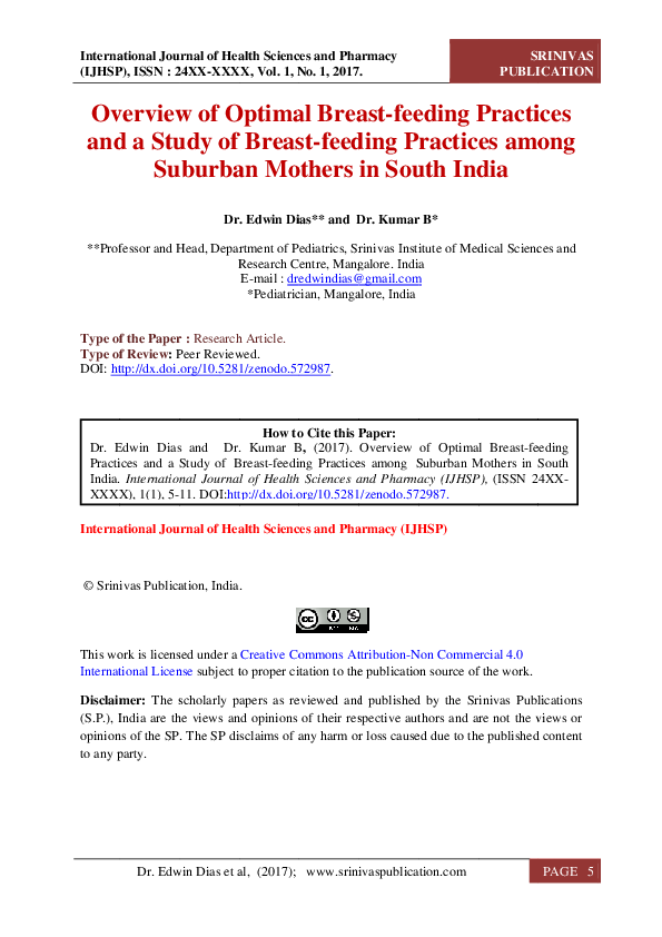 Pdf Overview Of Optimal Breast Feeding Practices And A Study Of
