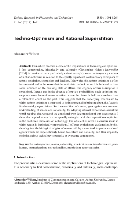 (PDF) Techno-Optimism and Rational Superstition