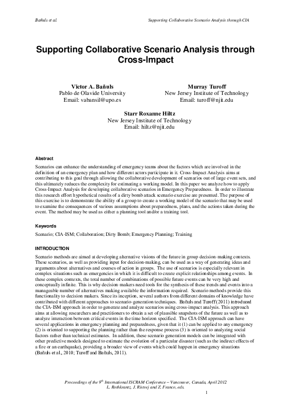 (PDF) Supporting Collaborative Scenario Analysis through Cross-Impact