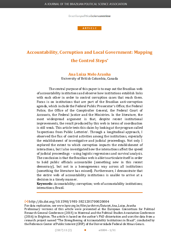 (PDF) Accountability, Corruption and Local Government: Mapping the ...