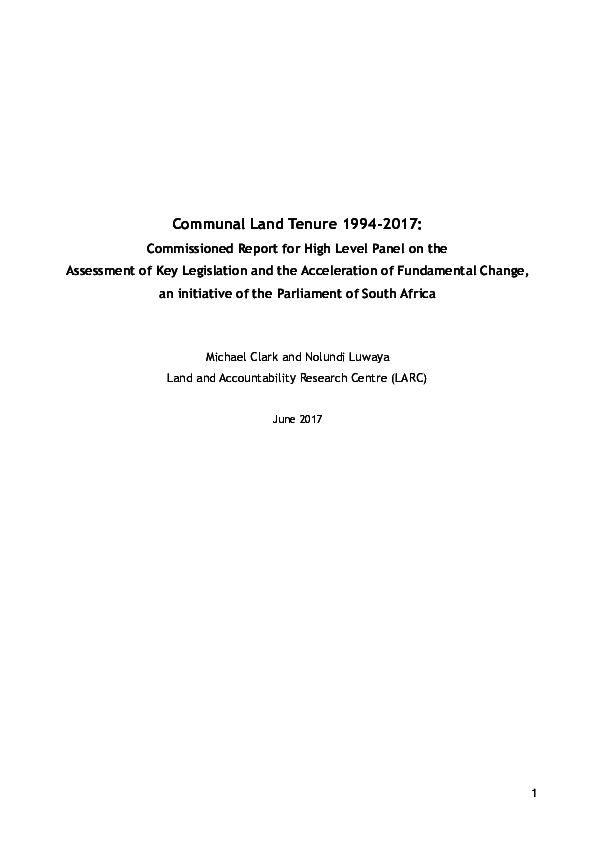 (PDF) Communal Land Tenure 1994-2017: Commissioned Report for High ...
