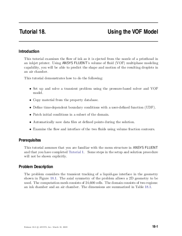 (PDF) Tutorial 18. Using the VOF Model