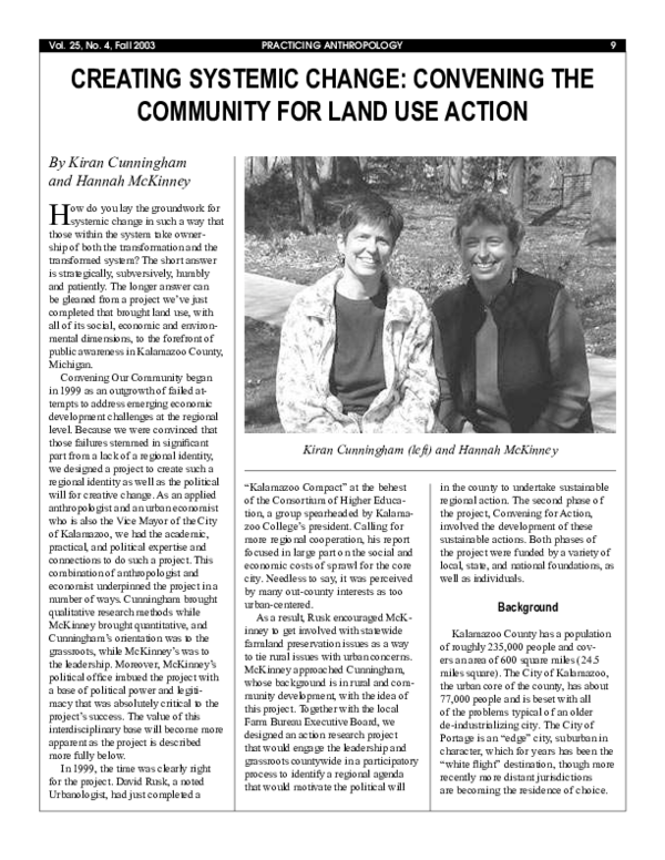 (PDF) Creating Systemic Change: Convening the Community for Land Use Action