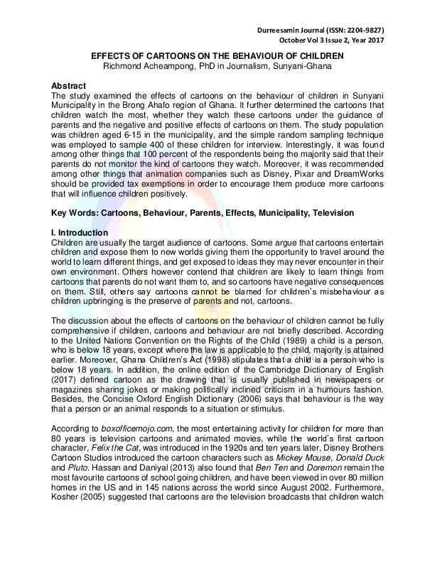 (PDF) EFFECTS OF CARTOONS ON THE BEHAVIOUR OF CHILDREN
