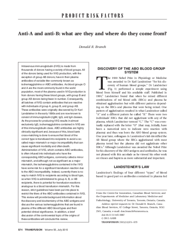 (PDF) Anti-A and anti-B: what are they and where do they come from