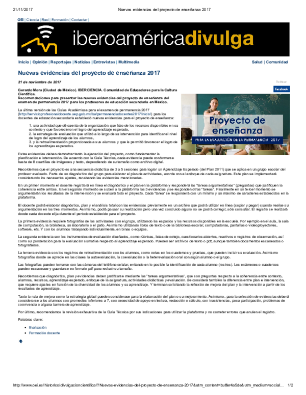 (PDF) Nuevas evidencias del proyecto de ensenanza 2017