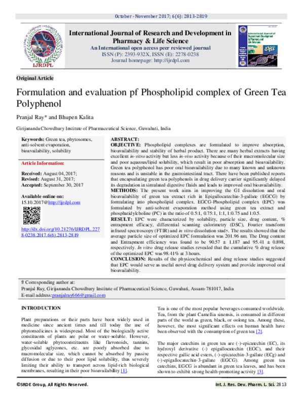 (PDF) Formulation and evaluation pf Phospholipid complex of Green Tea ...