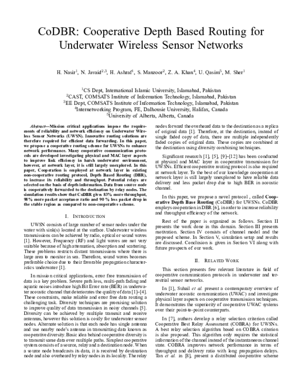 Codbr Cooperative Depth Based Routing For Underwater Wireless Sensor Networks