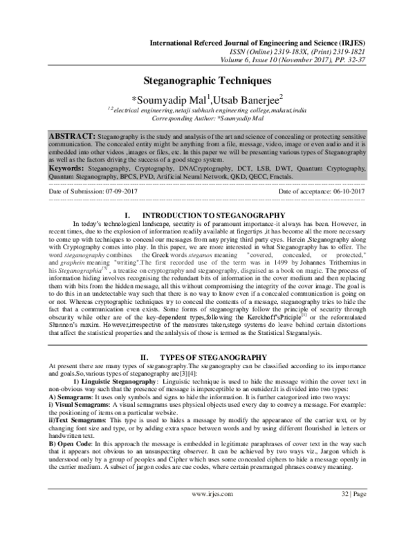 (PDF) Steganographic Techniques | IRJES JOURNAL - Academia.edu