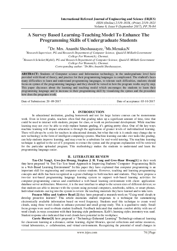 A Survey Based Learning-Teaching Model To Enhance The Programming ...