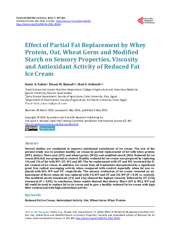 (PDF) Effect of Partial Fat Replacement by Whey Protein, Oat, Wheat ...