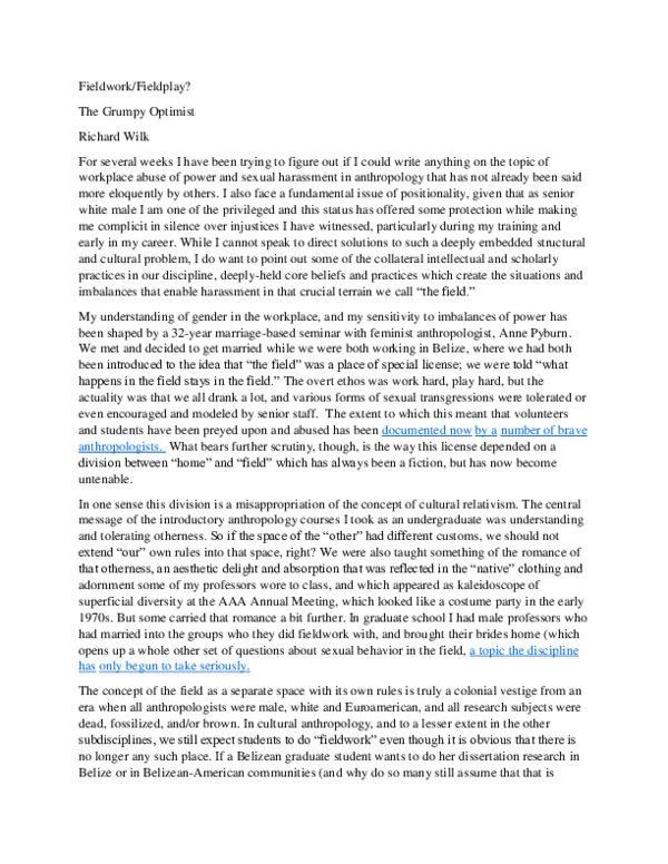 (DOC) Fieldwork/Fieldplay? The Grumpy Optimist | Richard R Wilk - Academia.edu