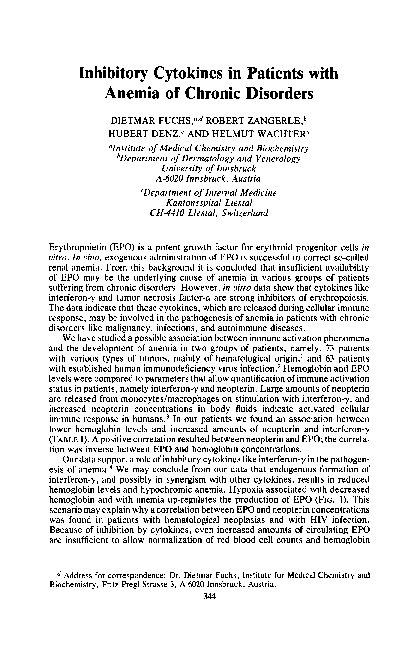 (PDF) Inhibitory Cytokines in Patients with Anemia of Chronic Disorders