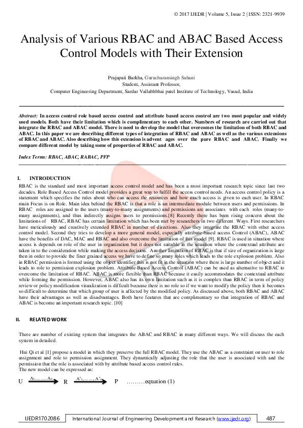 (PDF) Analysis of Various RBAC and ABAC Based Access Control Models ...