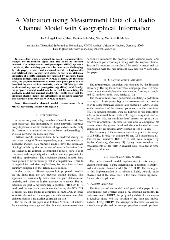 (PDF) A Validation using Measurement Data of a Radio Channel Model with ...