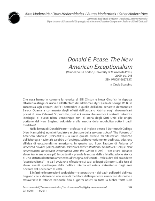 (PDF) Donald E. Pease, The New American Exceptionalism