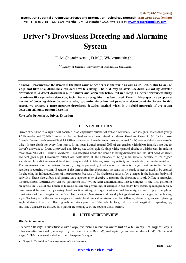 (PDF) Driver's Drowsiness Detecting and Alarming System