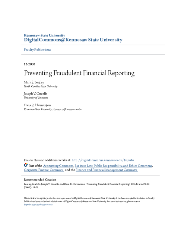 (PDF) Preventing Fraudulent Financial Reporting