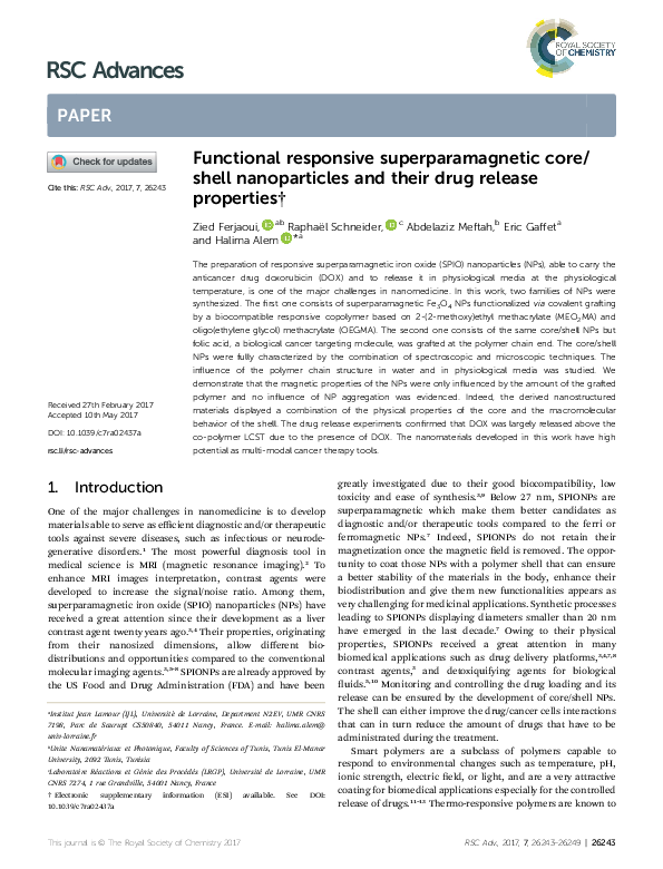 (PDF) Functional responsive superparamagnetic core/ shell nanoparticles ...