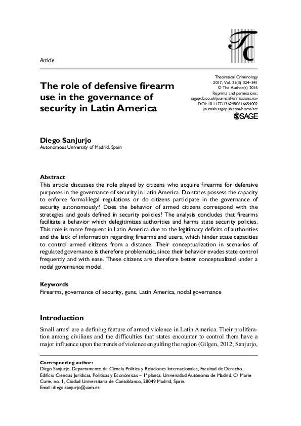 (PDF) The role of defensive firearm use in the governance of security ...