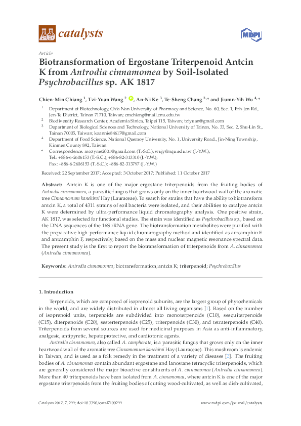 (PDF) Biotransformation of Ergostane Triterpenoid Antcin K from ...