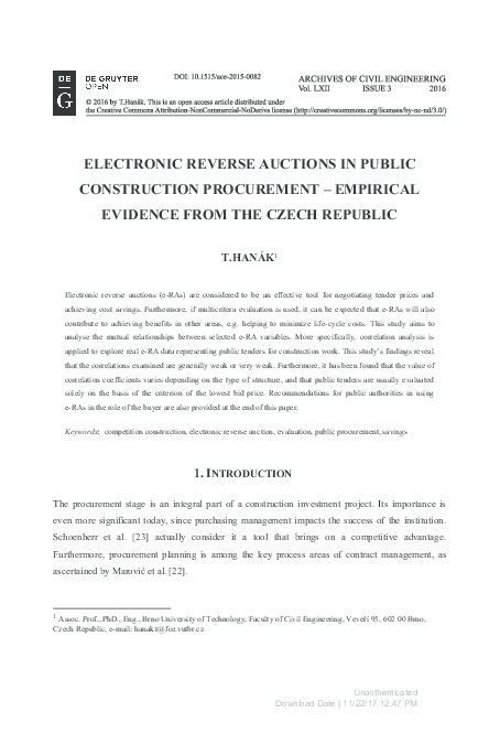 (PDF) ELECTRONIC REVERSE AUCTIONS IN PUBLIC CONSTRUCTION PROCUREMENT – EMPIRICAL EVIDENCE FROM ...