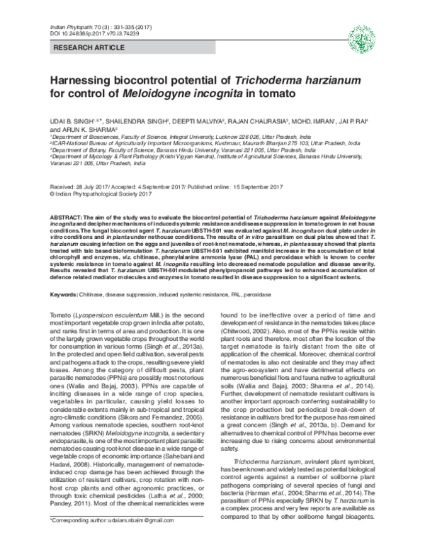 (PDF) Harnessing biocontrol potential of Trichoderma harzianum for control of Meloidogyne ...