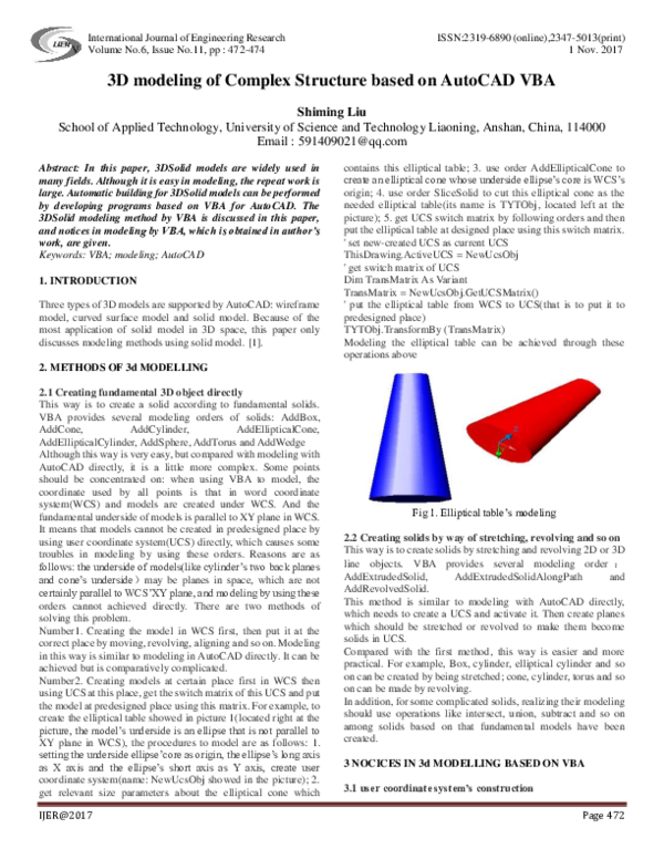 (PDF) 3D modeling of Complex Structure based on AutoCAD VBA