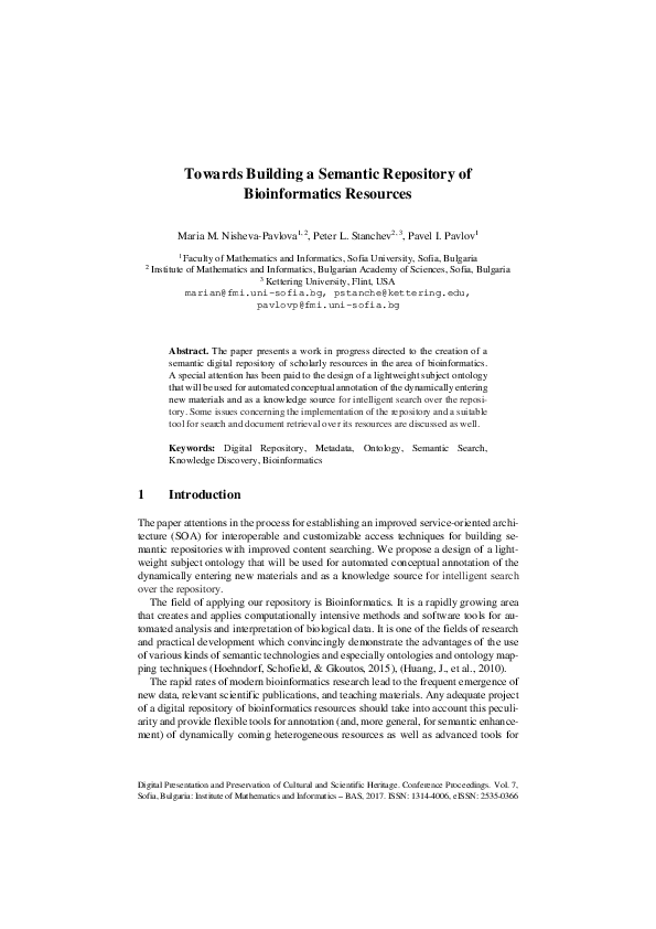 Pdf Towards Building A Semantic Repository Of Bioinformatics Resources