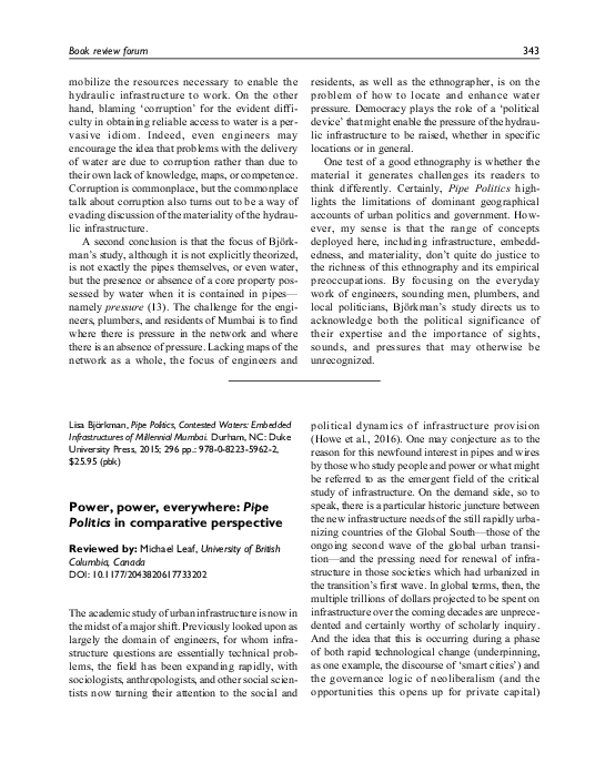 (PDF) Michael Leaf's review of Pipe Politics: "Power power everywhere"