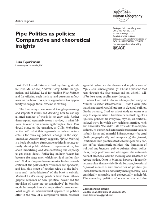(PDF) Pipe Politics as Politics