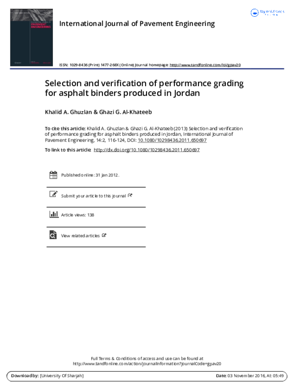 (PDF) Selection and verification of performance grading for asphalt ...